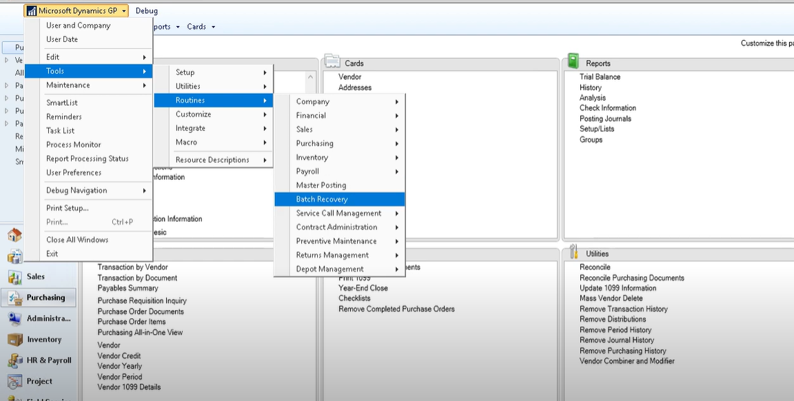 Batch Stuck In Posting Dynamics GP (Great Plains) How to Use Batch Recovery Batch Stuck In Posting Dynamics GP (Great Plains) How to Use Batch Recovery